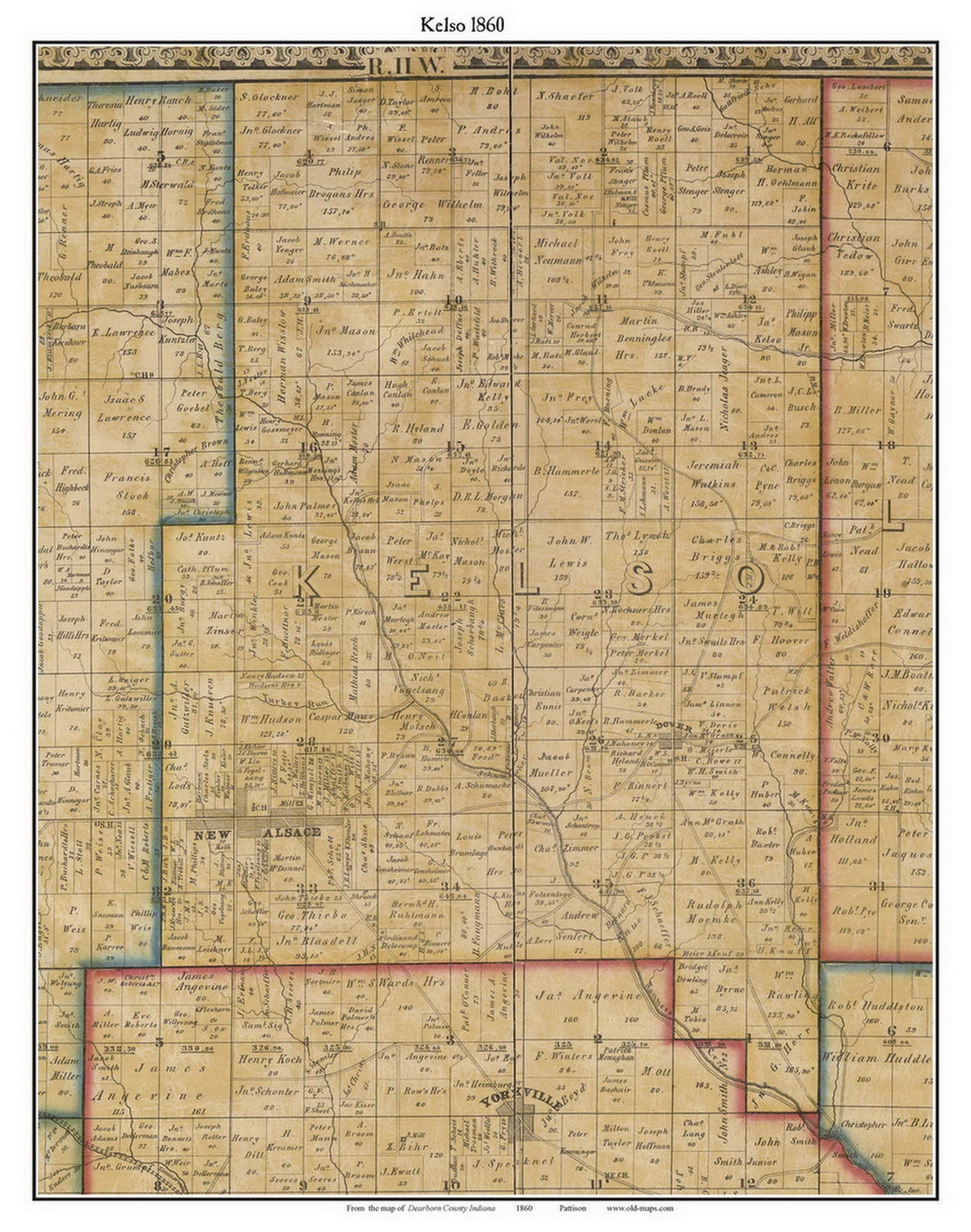 Kelso 1860 Old Town Map With Homeowner Names Indiana New | Etsy