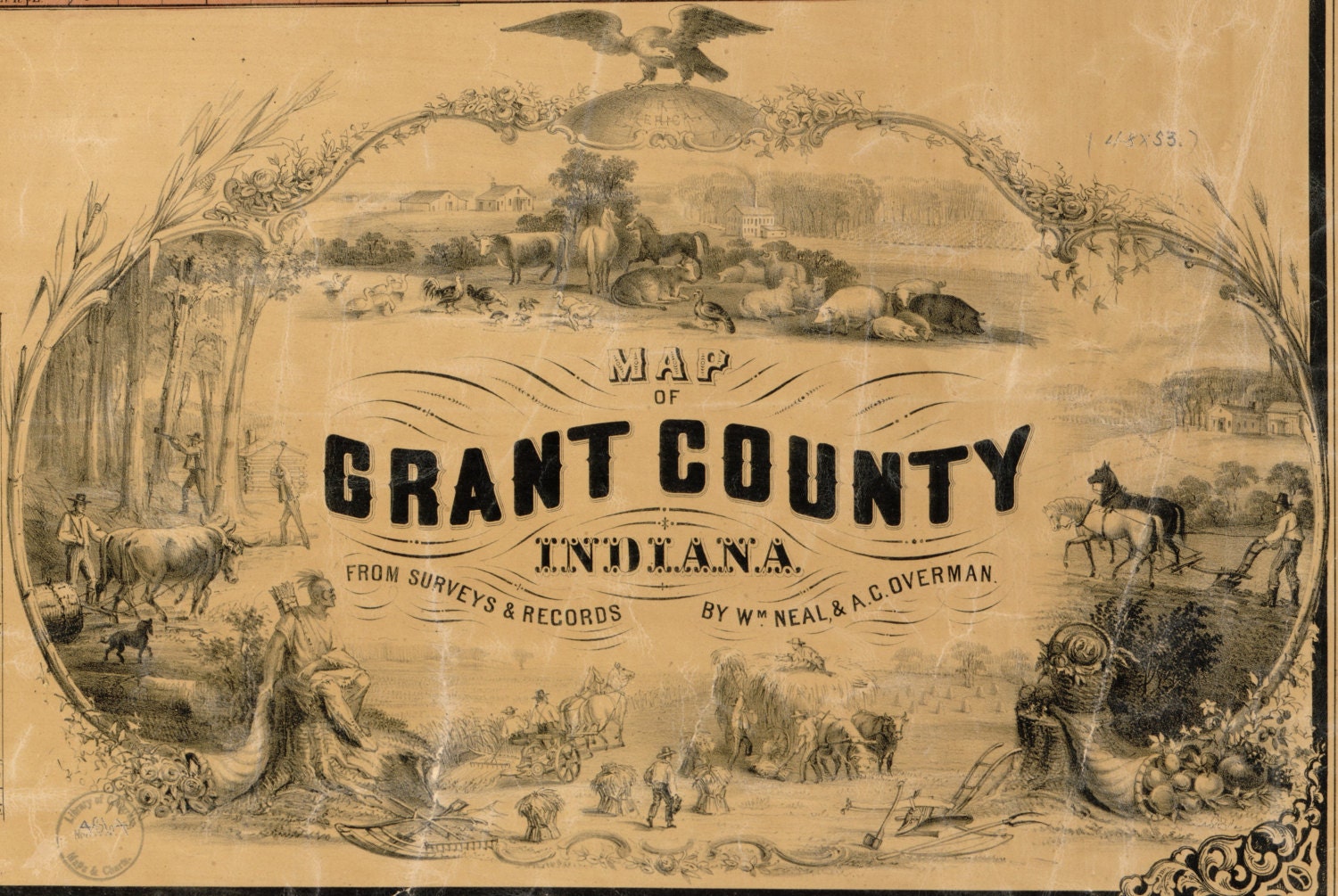 Grant County Indiana 1861 Old Wall Map Reprint With | Etsy