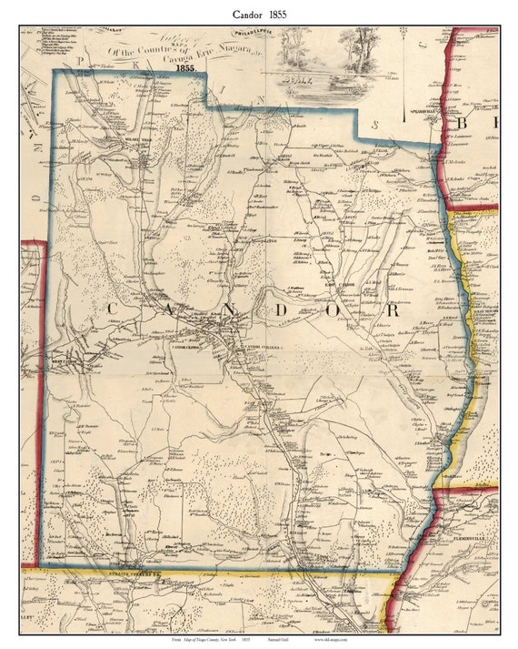 Candor 1855 Old Town Map With Homeowner Names New York | Etsy