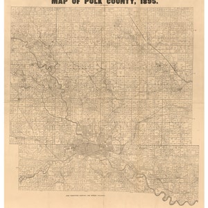Polk County Iowa 1895 Old Wall Map With Landowner Names Farm Lines ...