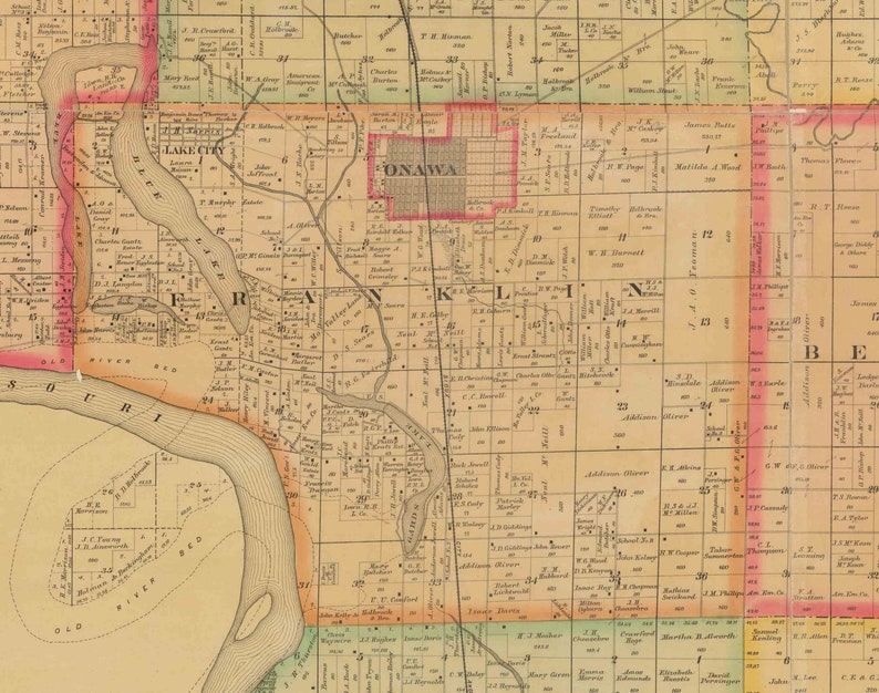 Monona County Iowa 1884 Old Wall Map With Landowner Names Farm - Etsy