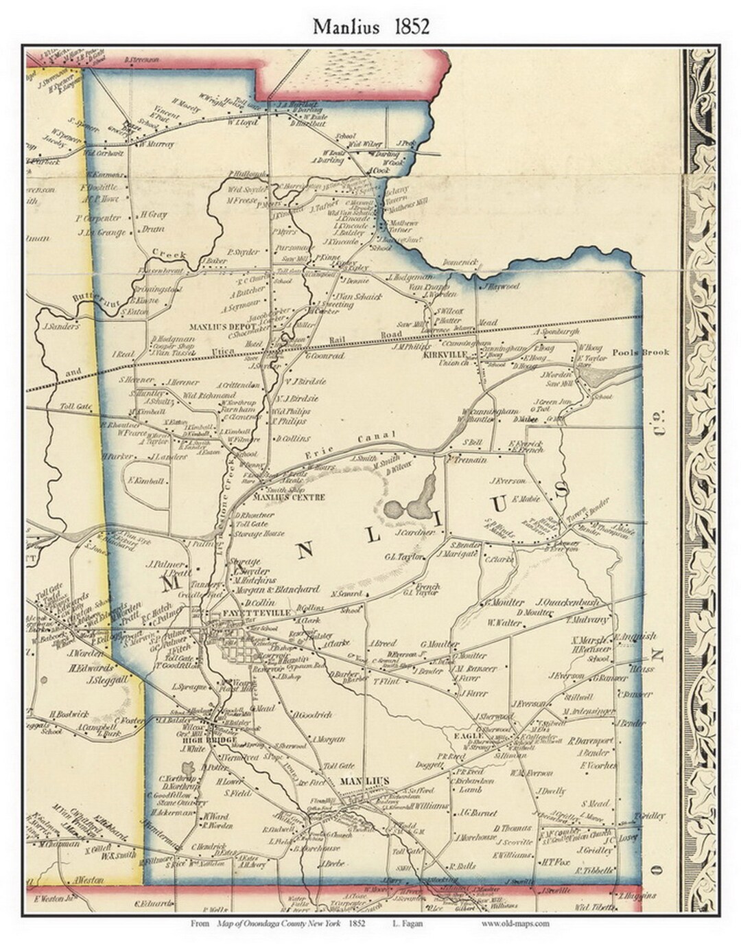 Manlius 1852 Old Town Map With Homeowner Names New York - Reprint ...
