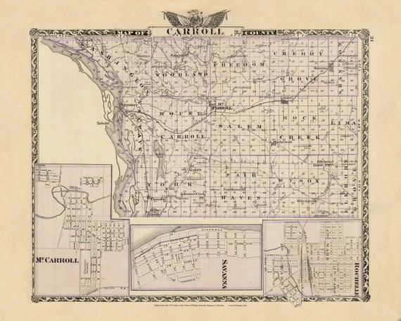 Carroll County Illinois 1876 Map Mount Carroll Savannah | Etsy