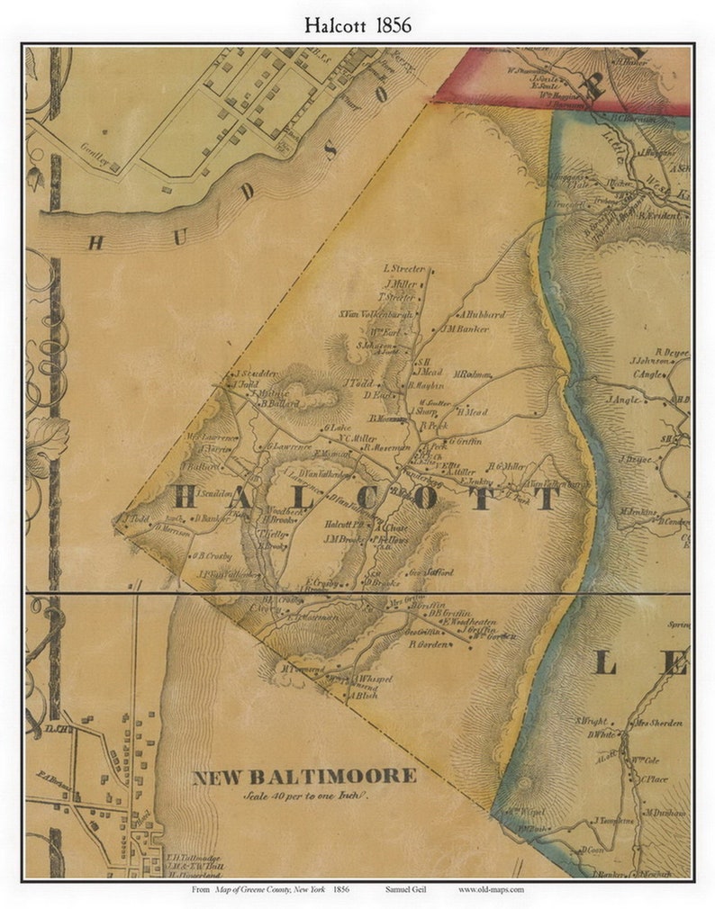 Halcott 1856 Old Town Map With Homeowner Names New York - Etsy