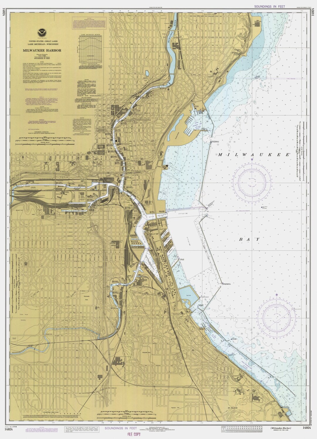 Milwaukee Harbor 1984 - Lake Michigan, Wisconsin - Nautical Map Reprint ...