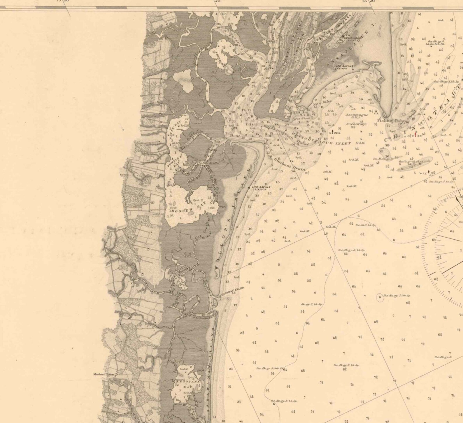 Chincoteague Inlet to Hog Island -1892 Nautical Map Reprint ...