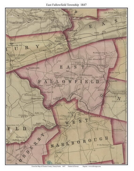 East Fallowfield 1847 Old Town Map with Homeowner Names | Etsy