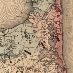 Cape Cod 1861 Map by H.F. Walling - Excerpt & Reprint - Shows House Locations and Roads - Etsy
