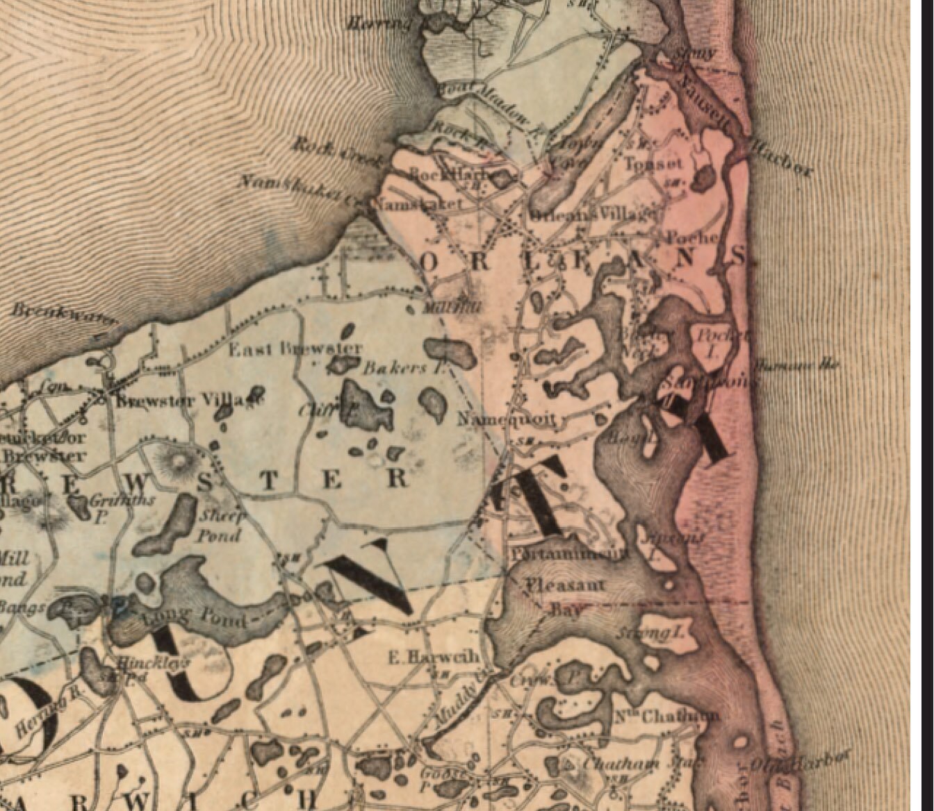 Cape Cod 1861 Map by H.F. Walling - Excerpt & Reprint - Shows House ...