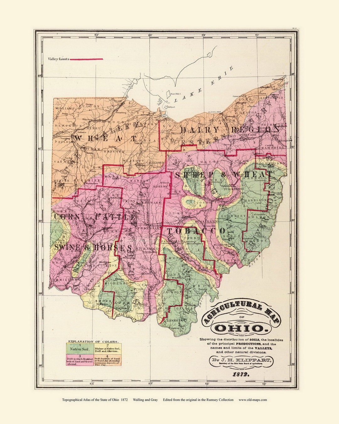 Ohio Agricultural 1872 Old State Map Reprint Ohio State Atlas - Etsy