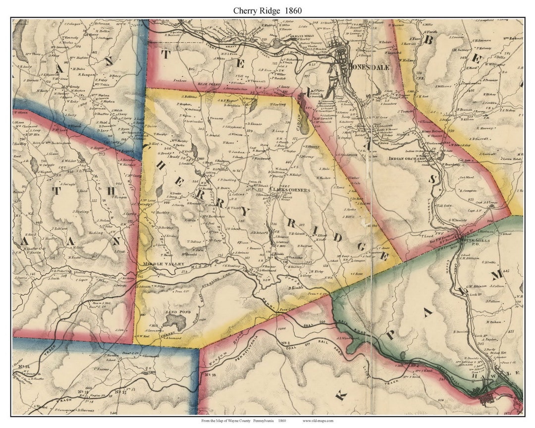 Cherry Ridge 1860 Old Map Homeowner Names Middle Valley Clarks Corners ...