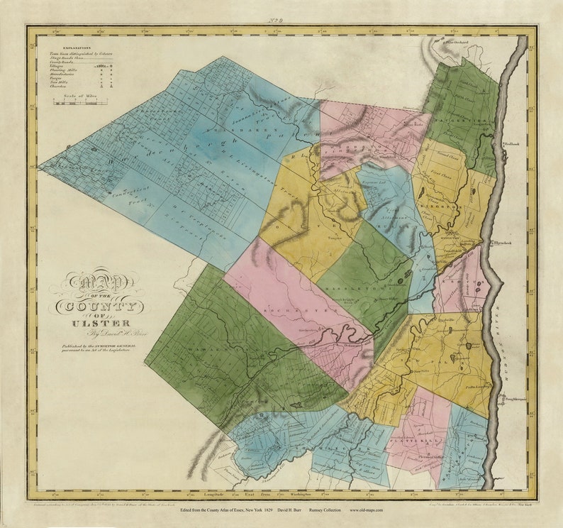 Ulster County 1829 Lot Lines for Hardenburgh, Wawarsing, Shawagunk, New ...