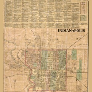 Indianapolis 1866 Old Town Map With Homeowner Names Indiana - Reprint ...