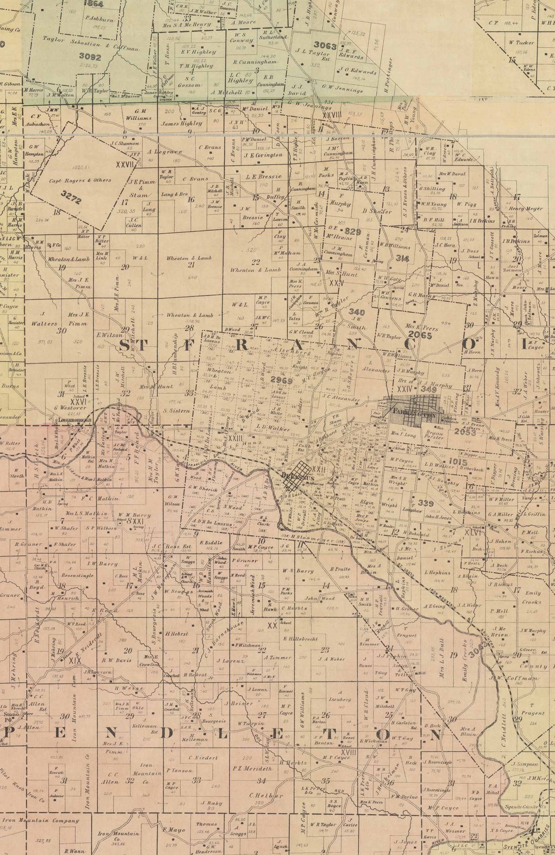 St. Francois County Missouri 1882 - Old Wall Map With Landowner Names ...
