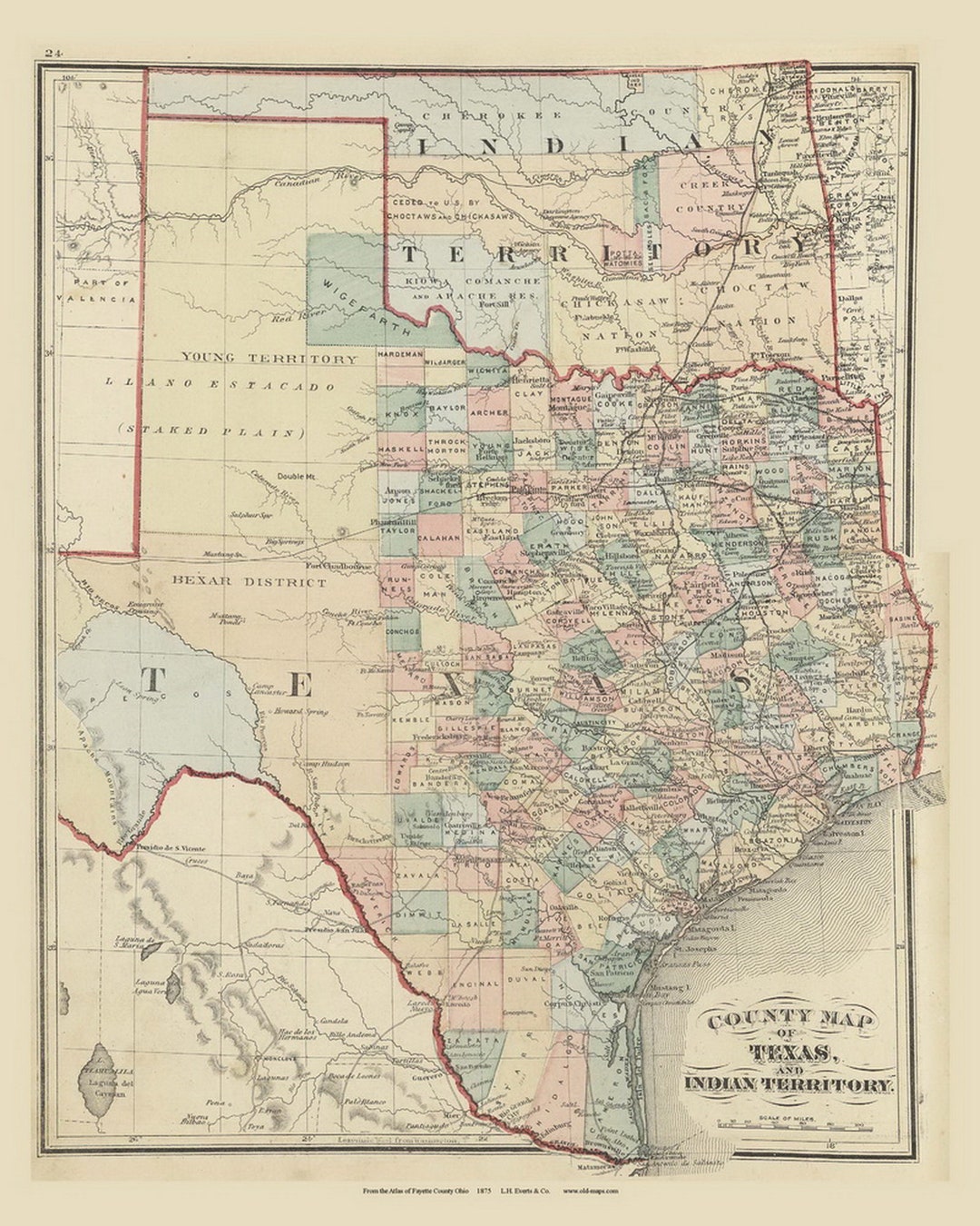 Texas 1875 - Old Town Map Reprint - Fayette County Ohio - Homeowner ...