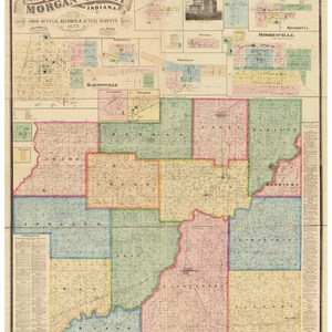 Morgan County Indiana 1875 - Old Wall Map Reprint With Homeowner Names ...