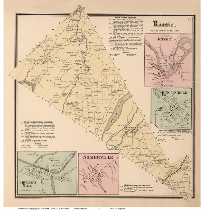 Rossie, Shingle Creek, Somerville, Church's Mills - 1865 - St. Lawrence ...