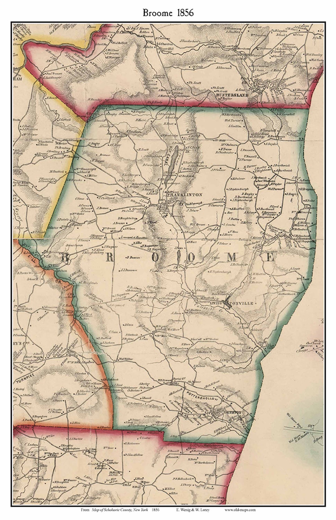 Broome 1856 Old Town Map With Homeowner Names New York - Reprint ...