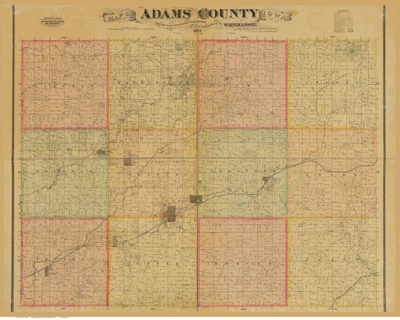Adams County Iowa 1884 Old Wall Map with Landowner Names Farm | Etsy