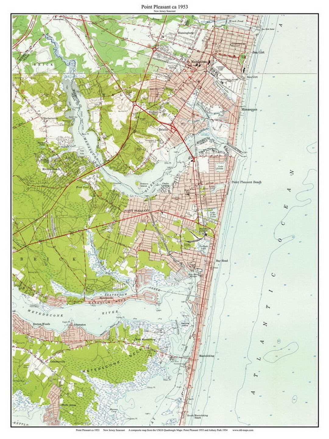 Point Pleasant 1953 Old Topographic Map USGS Custom Composite Reprint ...