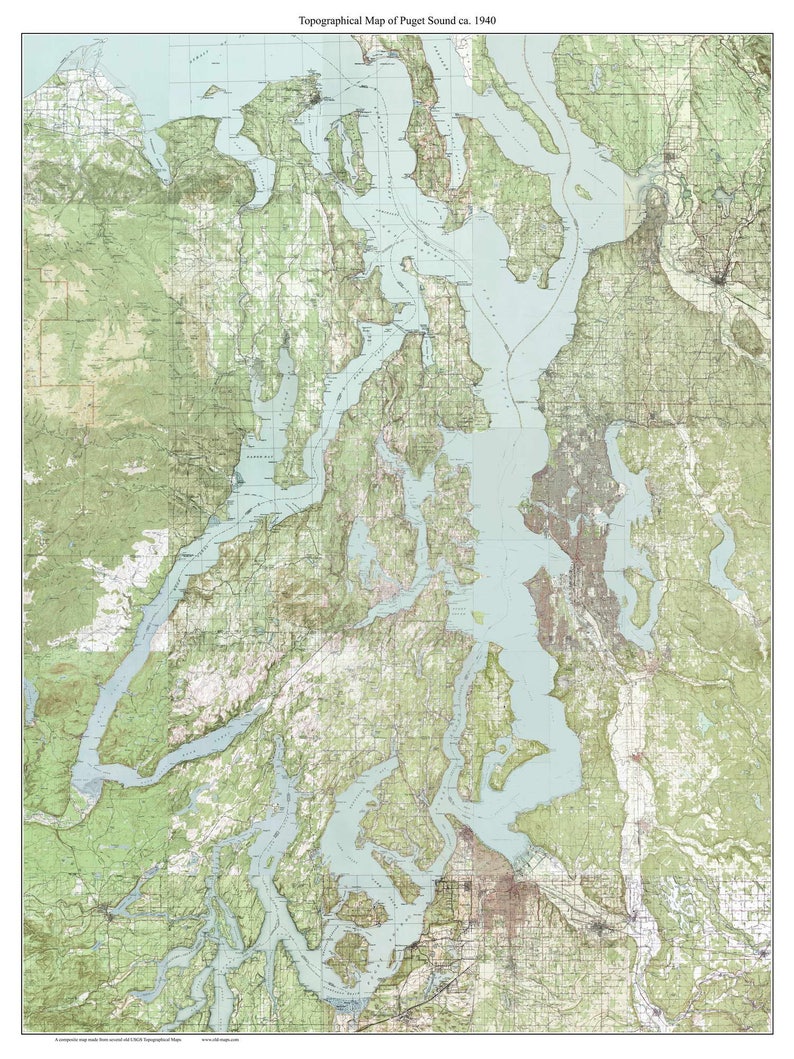 Puget Sound - Ca. 1940 - USGS Old Topographic Map Custom Composite ...
