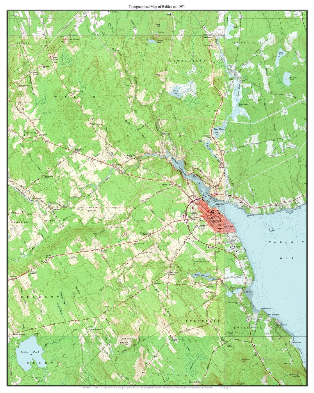 Belfast 1974 Topographic Map Bayside USGS Custom Composite Reprint 7x7 ...