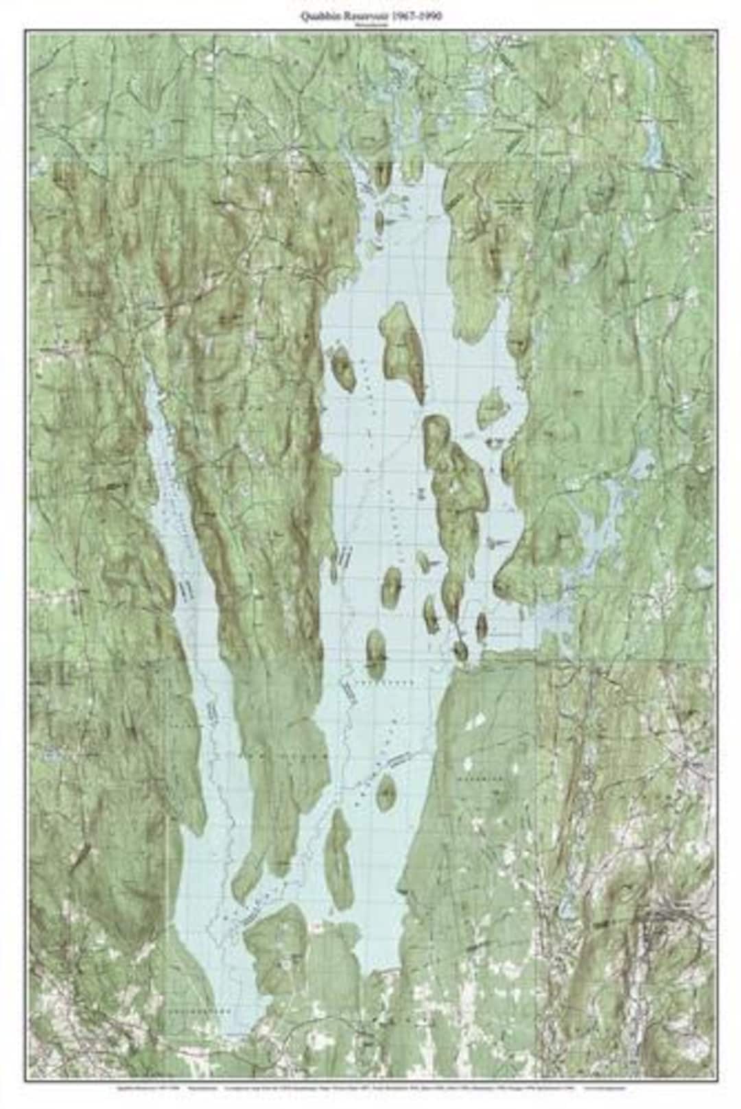 Quabbin Reservoir Ca. 1967-1990 USGS Old Topographic 7x7 Map Custom ...
