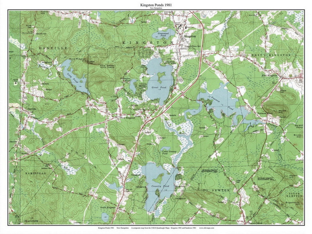 Kingston Ponds 1981 Old Topographic Map Danville Long Pond Great Powwow ...