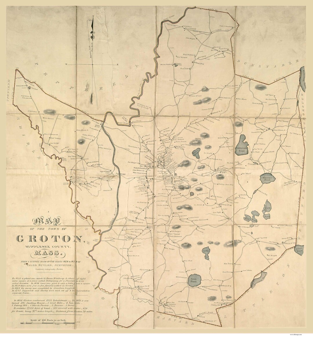 Groton 1831 BPL - Old Town Map - Homeowner Names - Genealogy ...