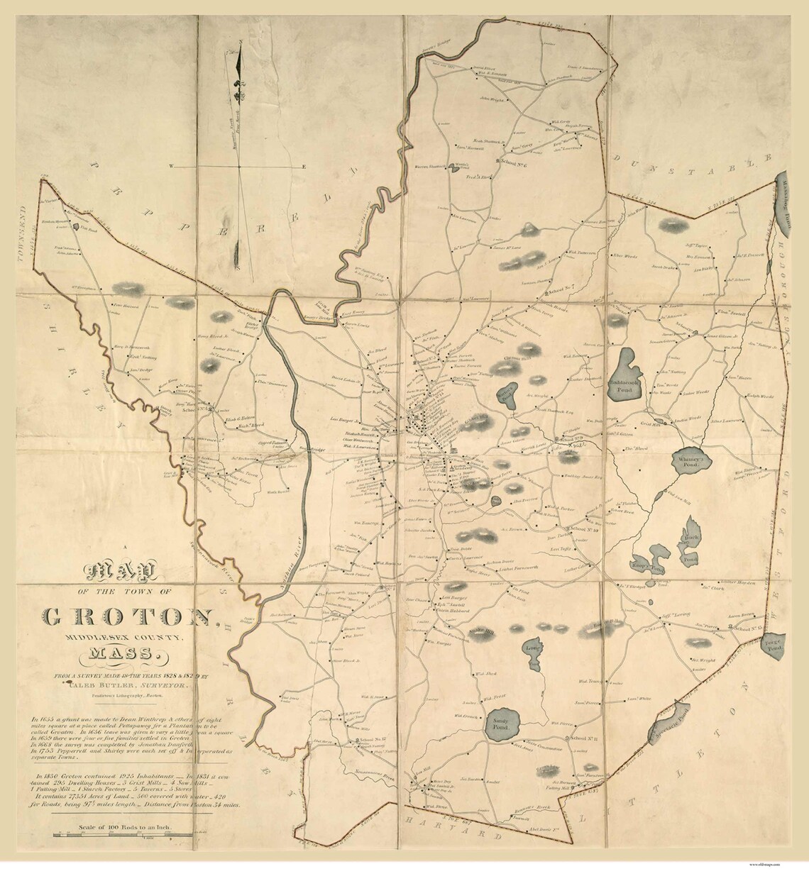 Groton 1831 Old Town Map Homeowner Names Genealogy - Etsy