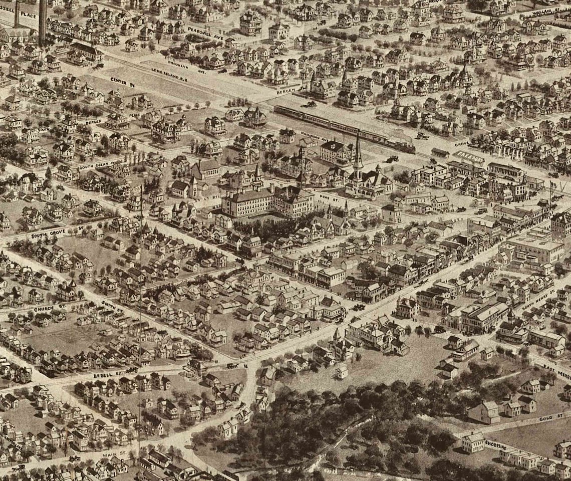 Freeport New York 1909 Birds Eye View by Hughes & Bailey - Etsy