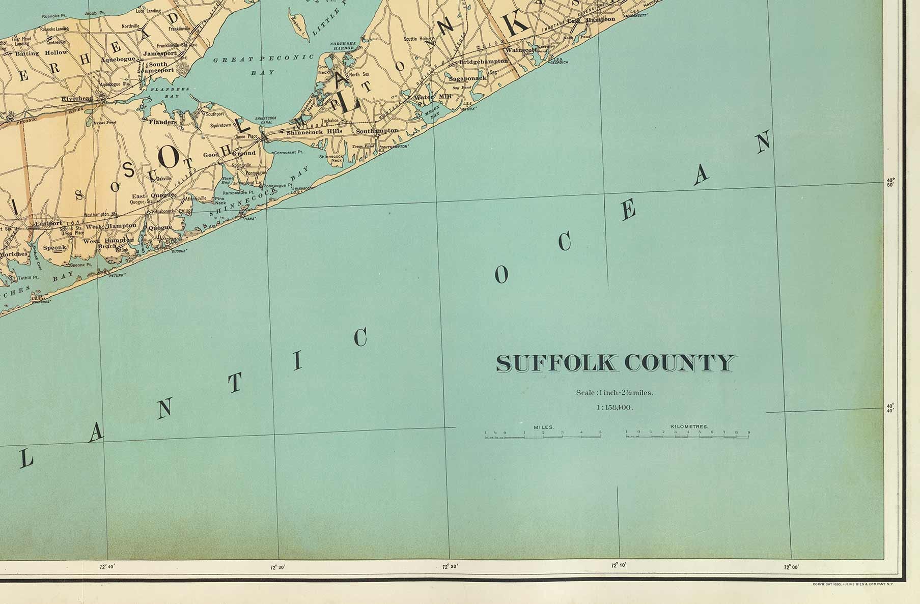 Suffolk County Long Island 1895 Map New York Reprint Bien | Etsy
