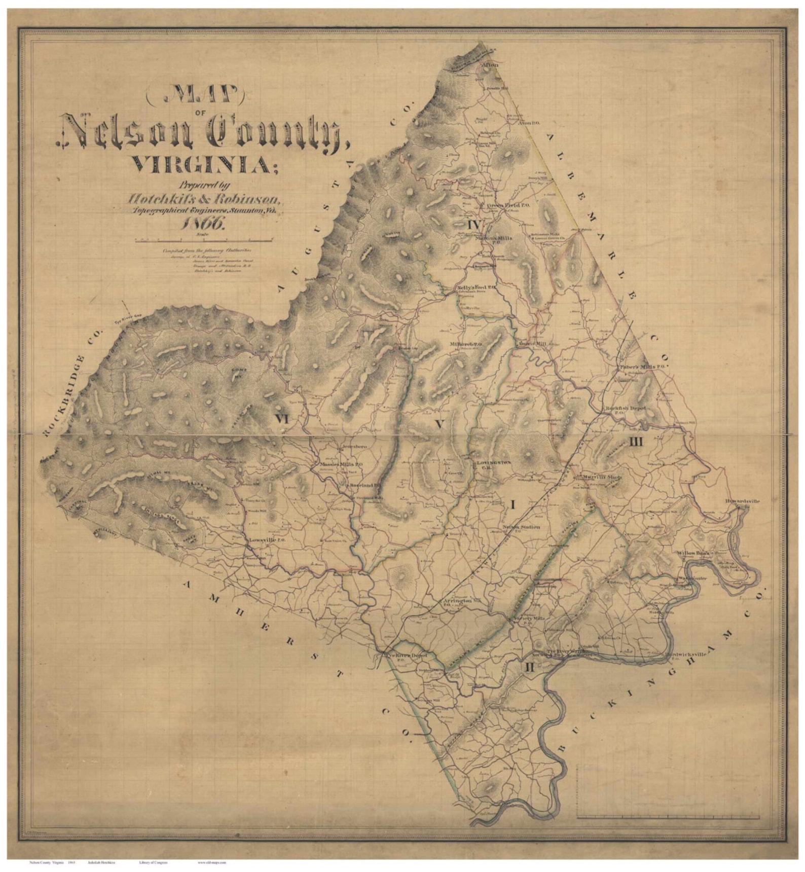 Nelson County Virginia 1866 - Old Wall Map With Homeowners Names ...
