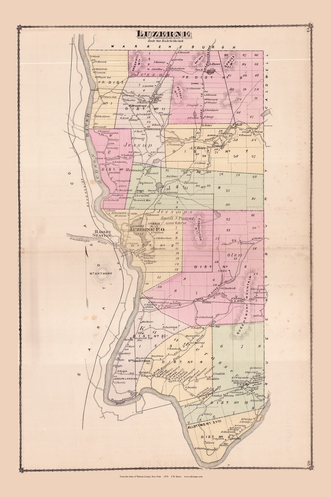Luzerne 1876 - Old Town Map Reprint - Warren County NY Atlas - Etsy