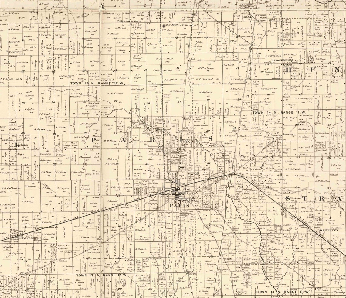 Edgar County Illinois 1870 Old Wall Map Reprint With - Etsy