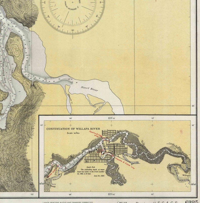 Willapa Bay 1928 Nautical Map Oregon-washington PC Harbors - Etsy