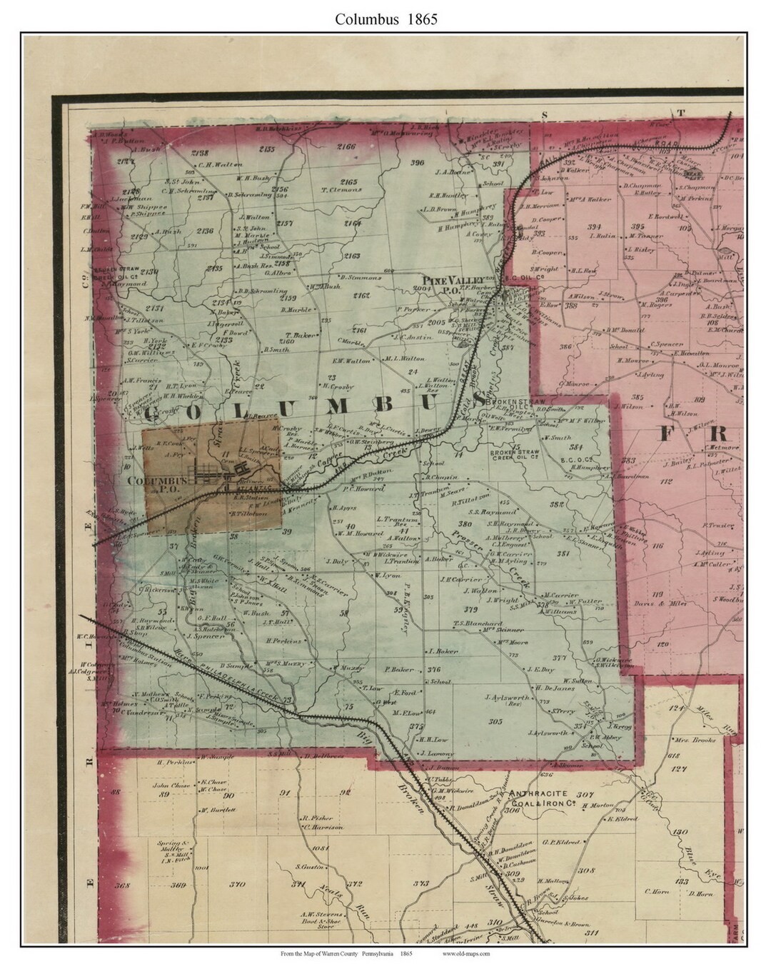 Columbus 1865 - Old Town Map With Homeowner Names Pine Valley ...