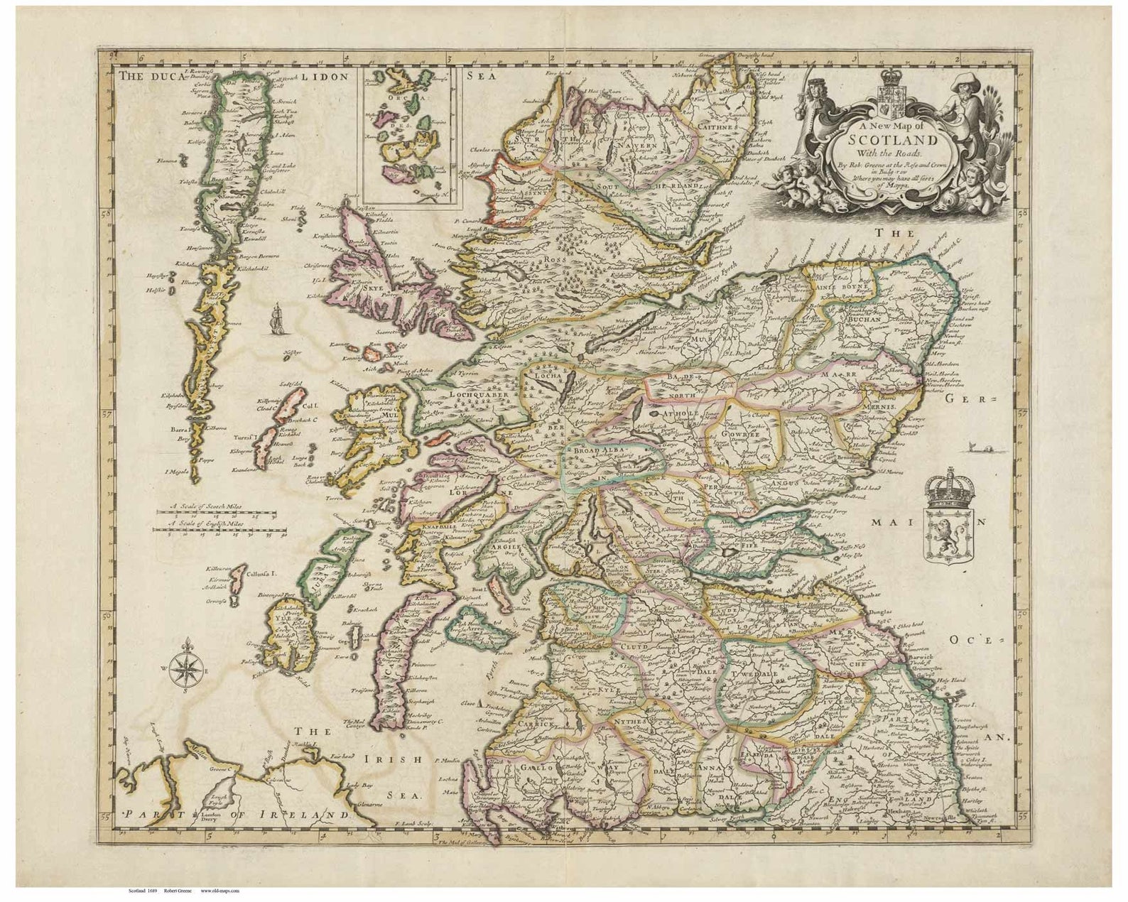 Scotland 1689 Old Map Greene Reprint - Etsy