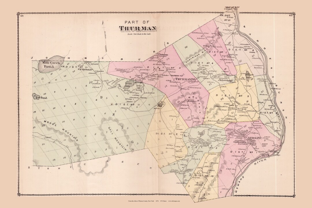 Thurman 1876 - Athol - Old Map Reprint - Warren County NY Atlas - Etsy