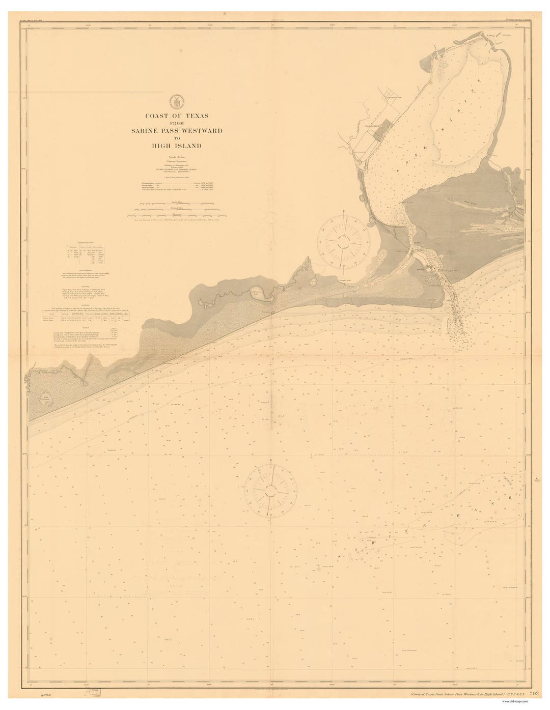 Sabine Pass Westward to High Islands 1909 Nautical Old Map - Etsy