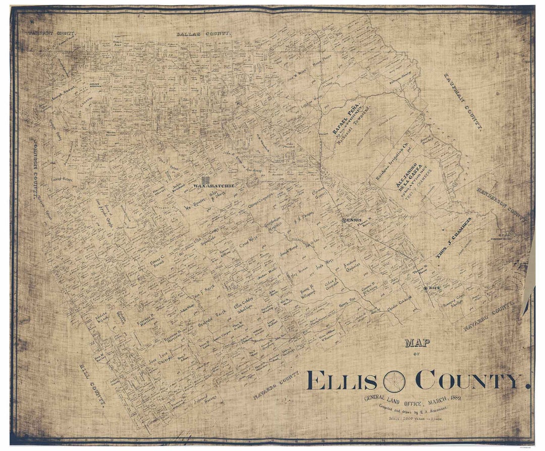 Ellis County, Texas 1889 Old Wall Map Reprint With Land Owners Names ...