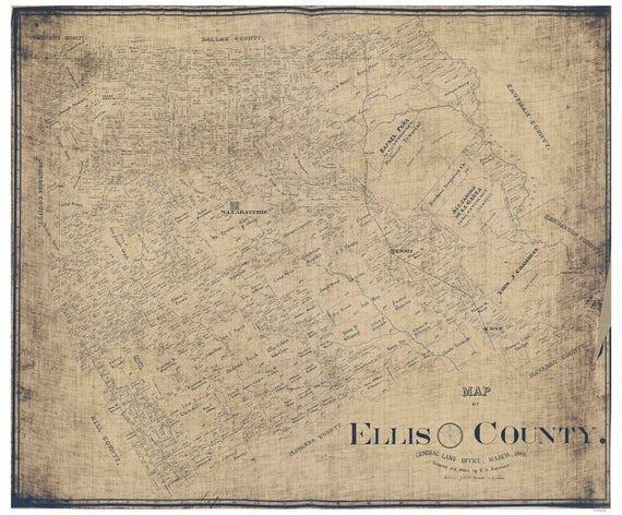 Ellis County Texas 1889 Old Wall Map Reprint With Land | Etsy