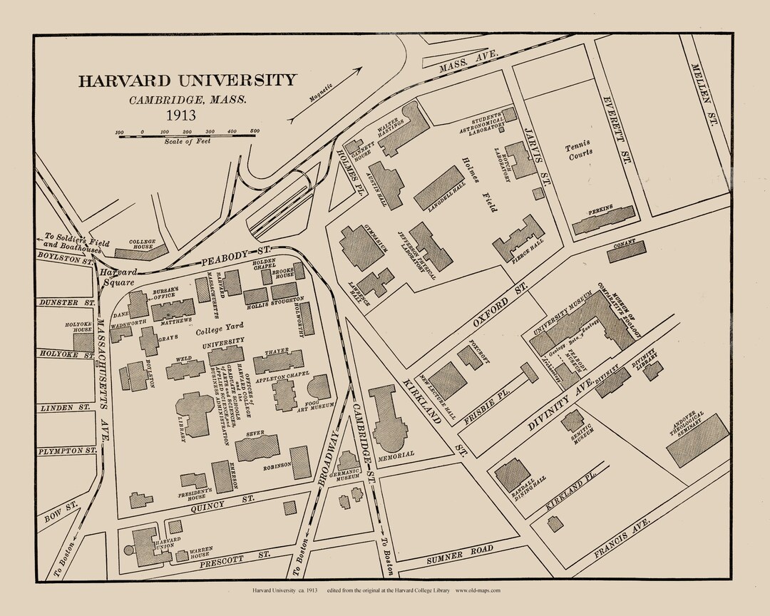 Harvard University 1913 Old Map Cambridge Massachusetts - MA Towns ...
