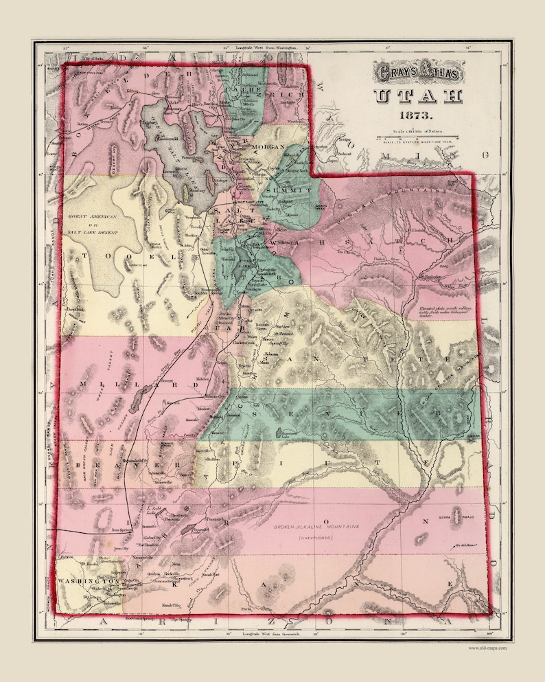 Utah 1873 Old State Map Reprint - Etsy