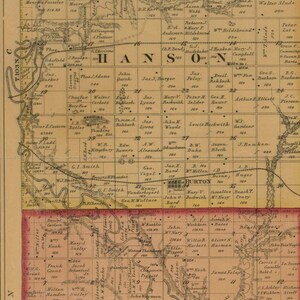 Hanson County South Dakota 1893 - Old Wall Map With Landowner Names ...