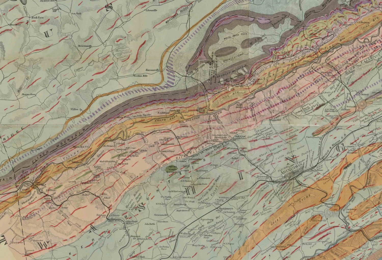 Washington County Virginia 1890 Old Wall Map Homeowners Names | Etsy