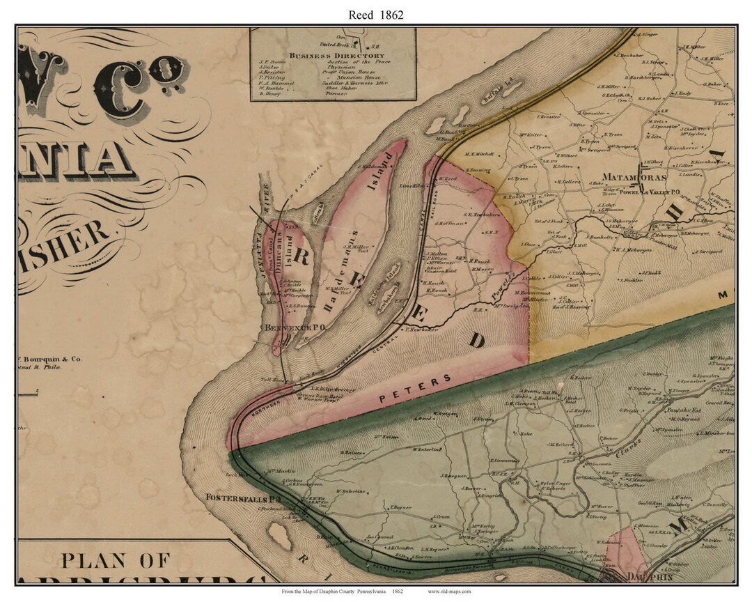 Reed 1862 Old Town Map With Homeowner Names - Pennsylvania - Reprint ...