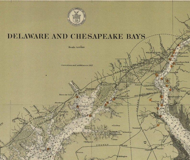 Delaware and Chesapeake Bays (delmarva Peninsula) - 1912 Nautical Map ...