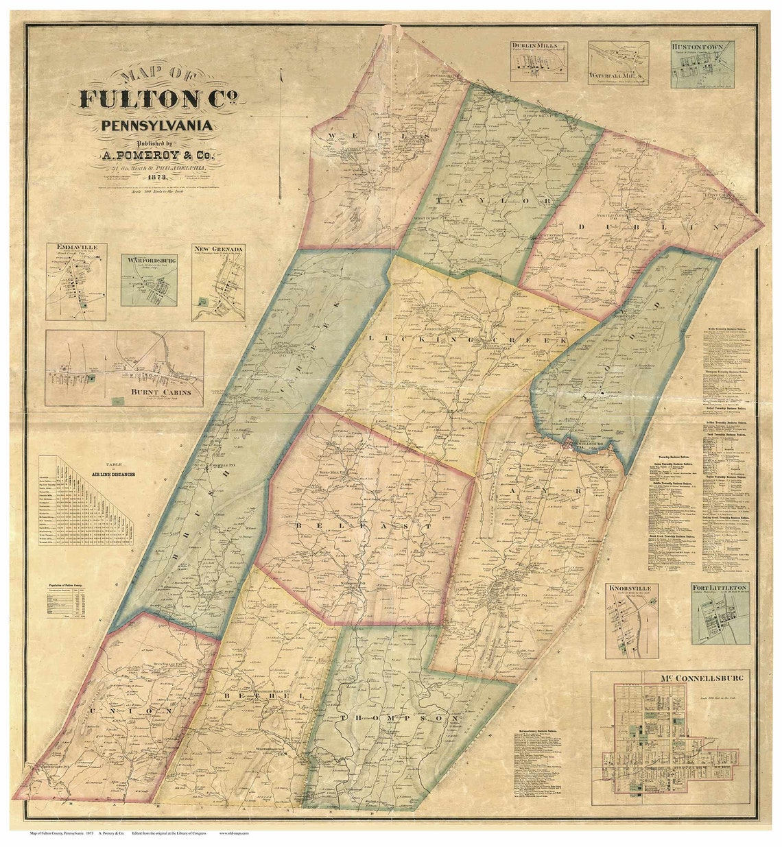 Fulton County Pennsylvania 1873 Old Wall Map With Homeowner - Etsy