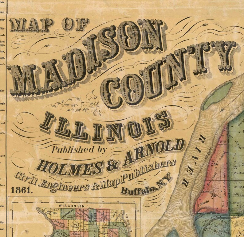 Madison County Illinois 1861 Old Wall Map Reprint With - Etsy